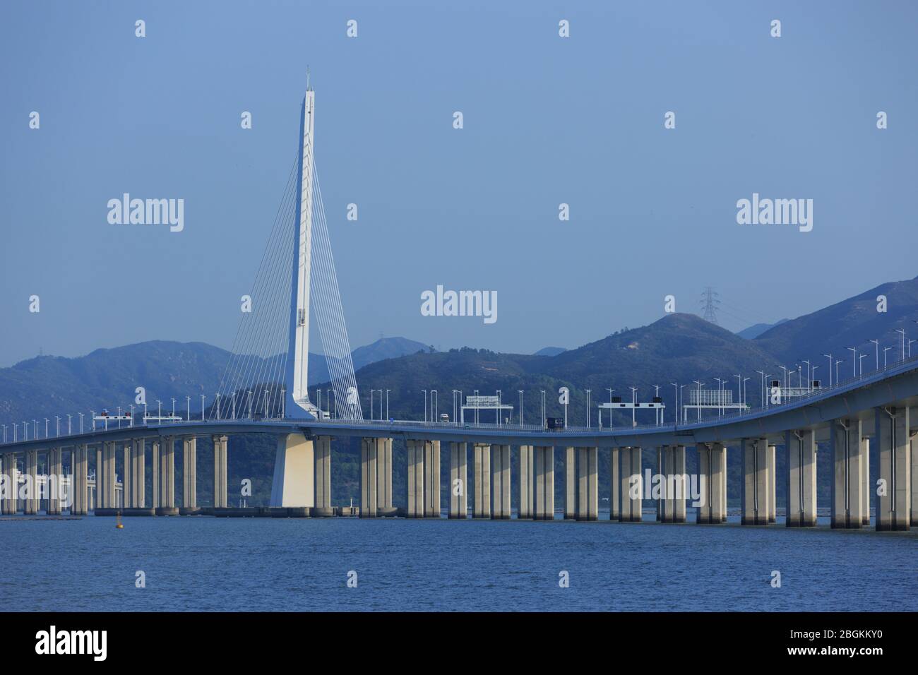 Shenzhen Bay Bridge, which connects Shenzhen city and Hong Kong, stands ...