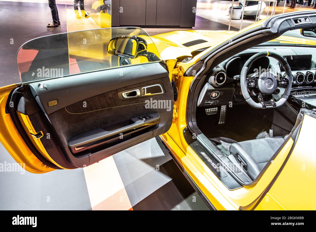 Brussels, Belgium, Jan 2020 Mercedes-AMG GT Roadster V8 bi-turbo with ...