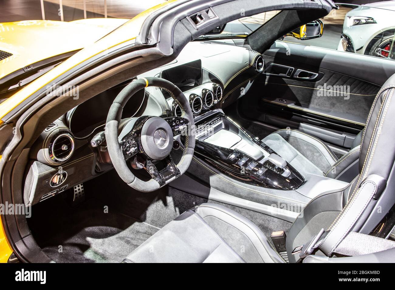 Brussels, Belgium, Jan 2020 Mercedes-AMG GT Roadster V8 bi-turbo with ...