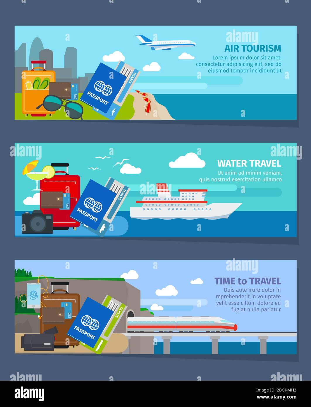Travel banners set in modern flat style vector illustration Stock ...