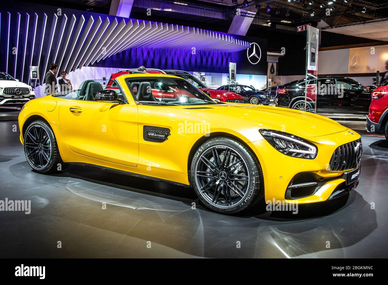 Brussels, Belgium, Jan 2020 Mercedes-AMG GT Roadster V8 bi-turbo with ...