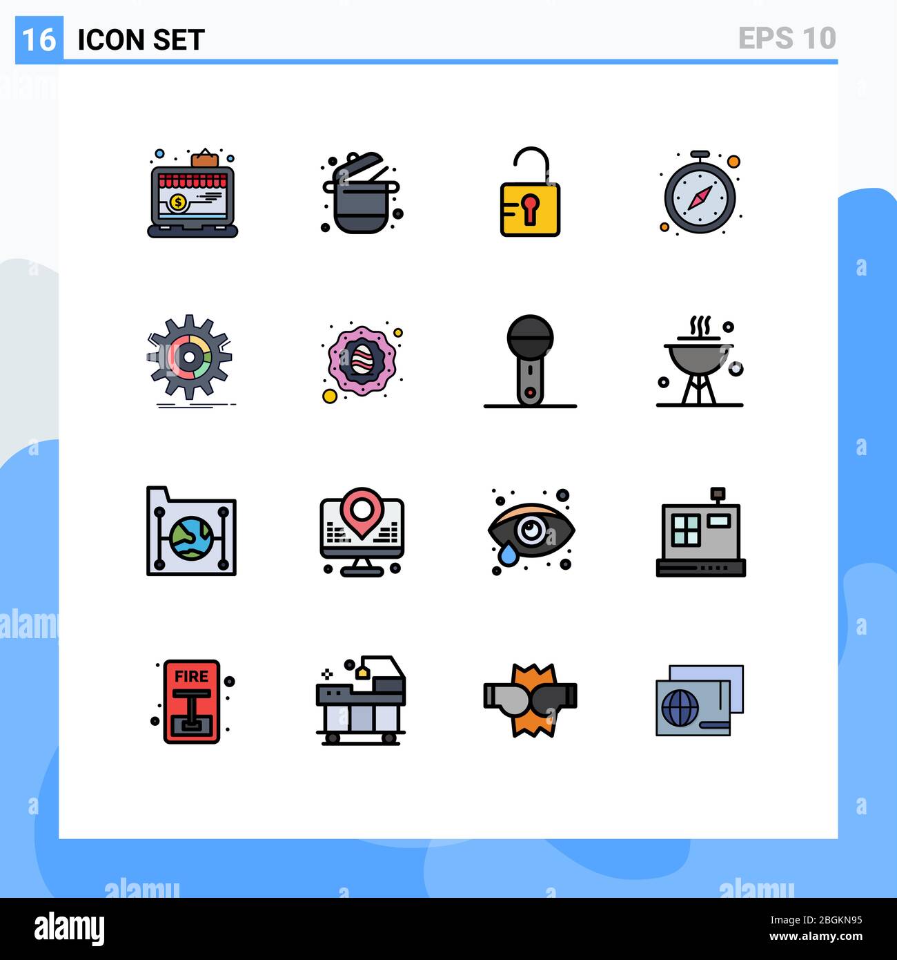 Set of 16 Modern UI Icons Symbols Signs for data, watch, supermarket ...