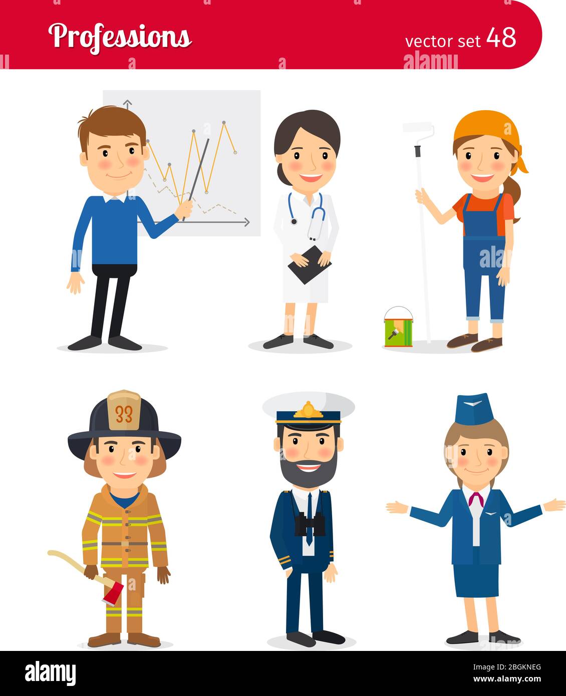 People professions. Medical doctor and flight attendant, firefighter ...