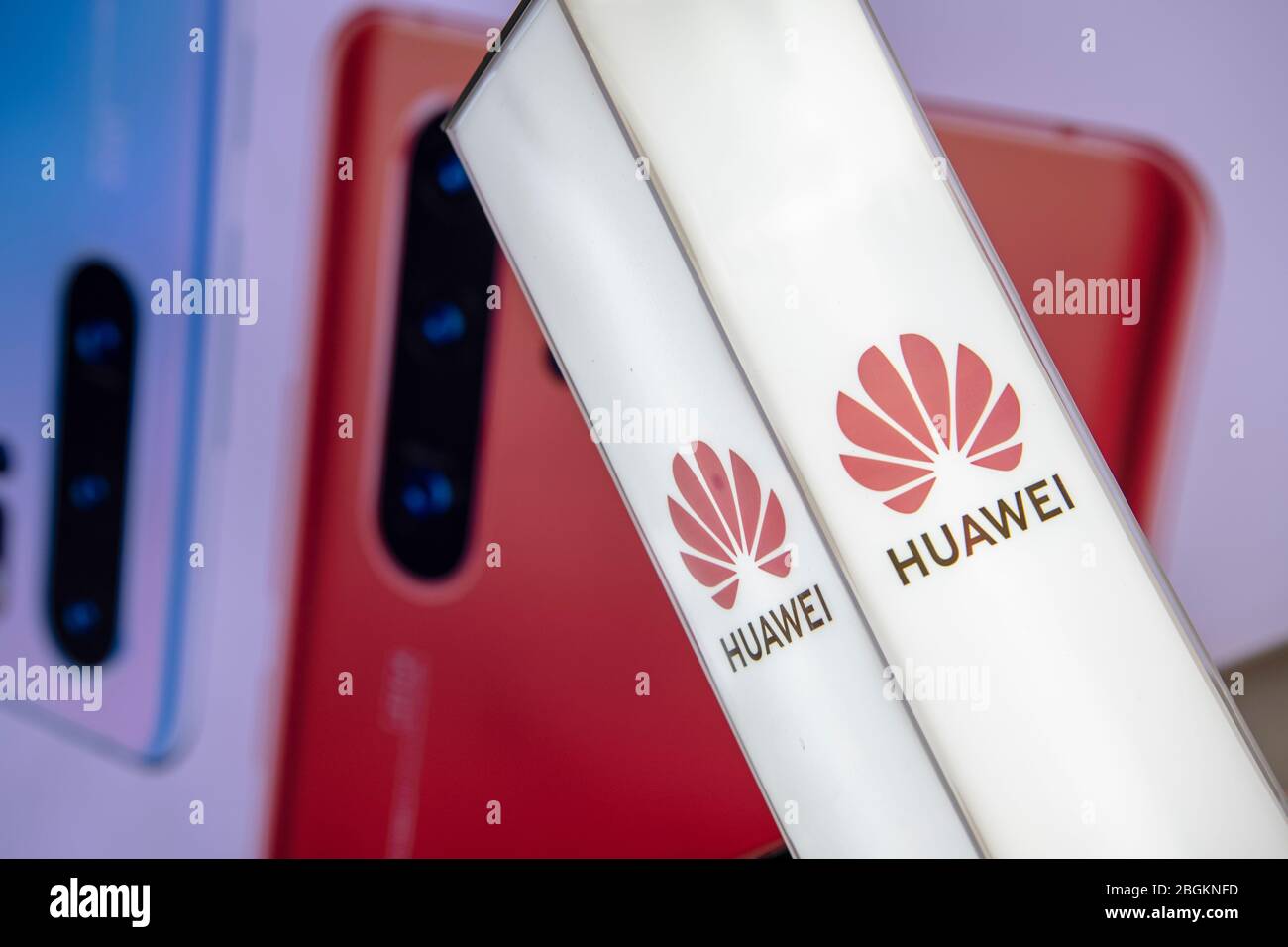 In this unlocated photo, the logo of Huawei, a Chinese multinational ...