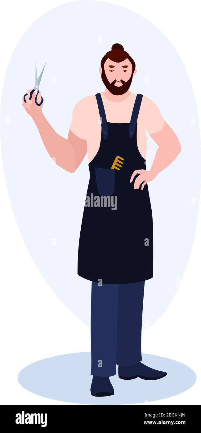 Hairdresser In A Black Apron With A Beard vector illustration from ...