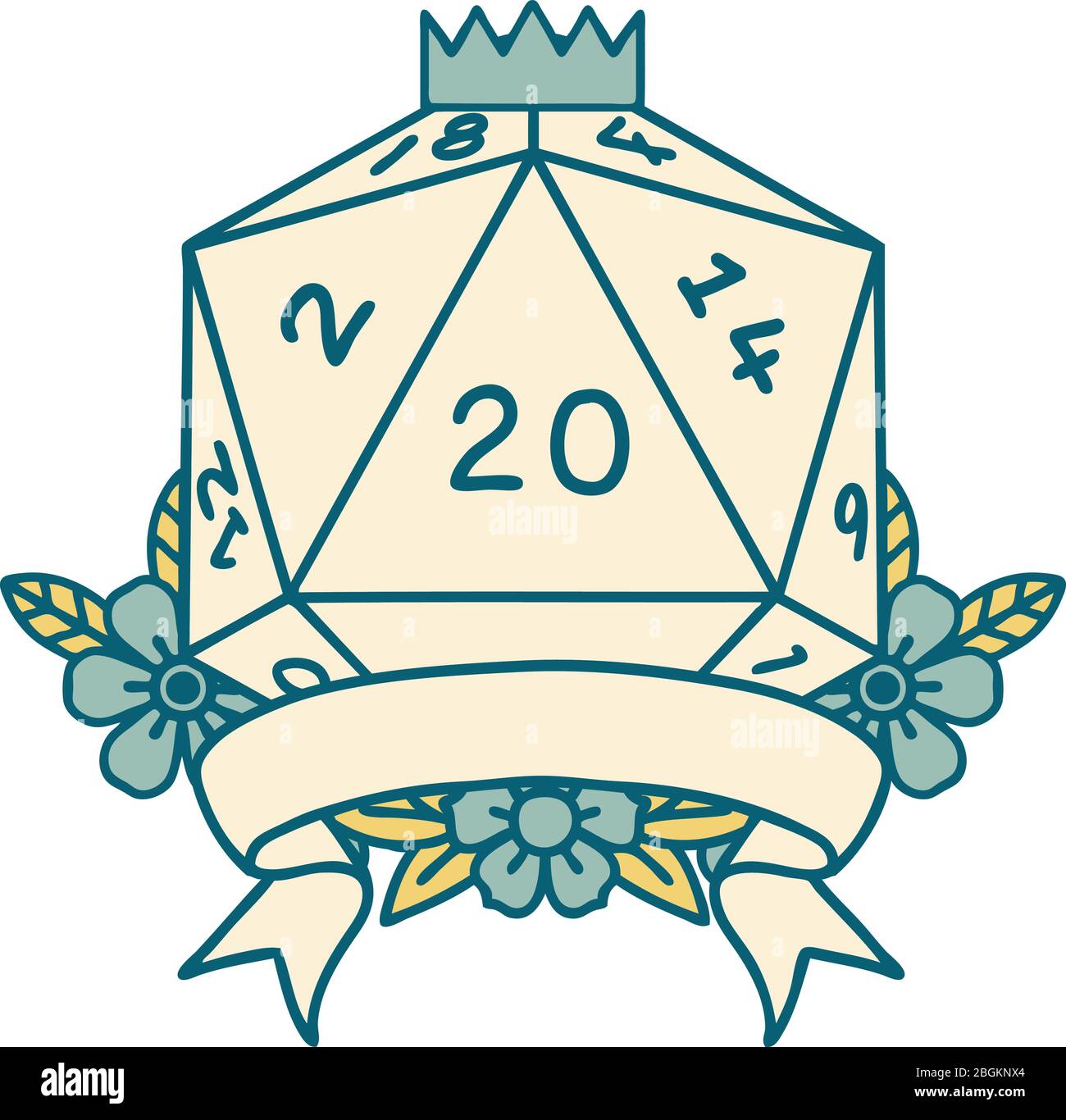 Retro Tattoo Style natural 20 critical hit D20 dice roll Stock Vector ...