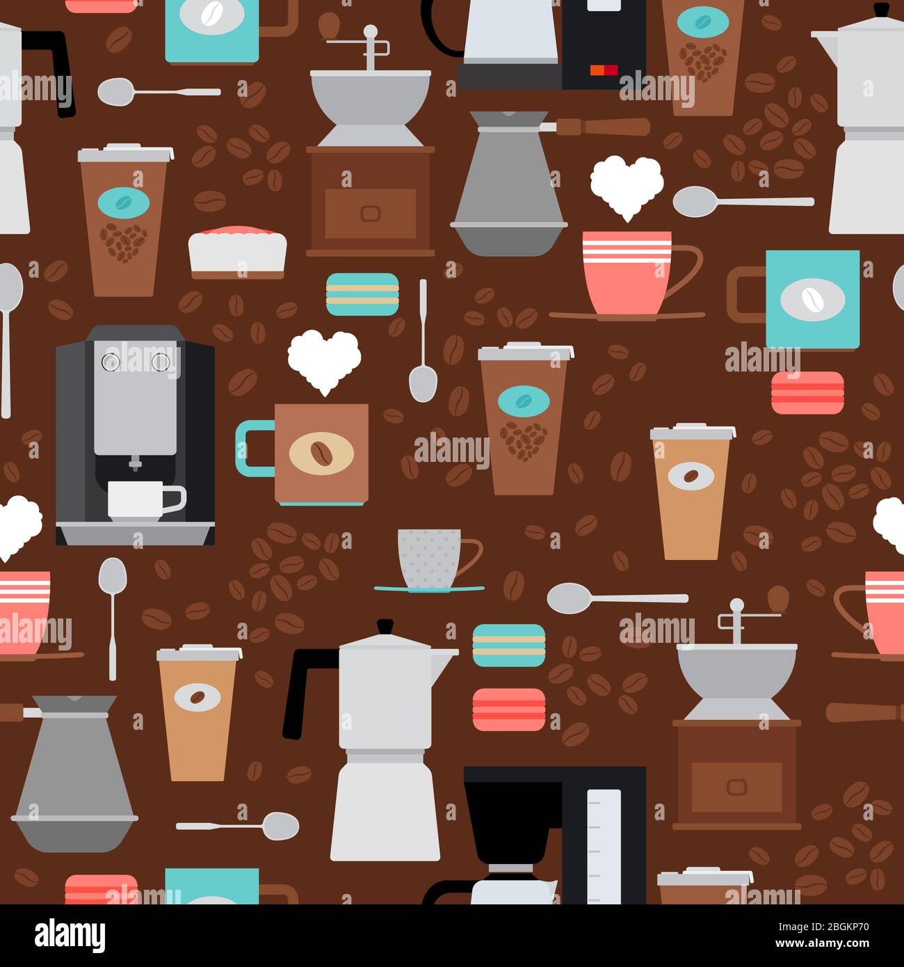 Vector coffee shop seamless pattern. Background with coffee maker and ...