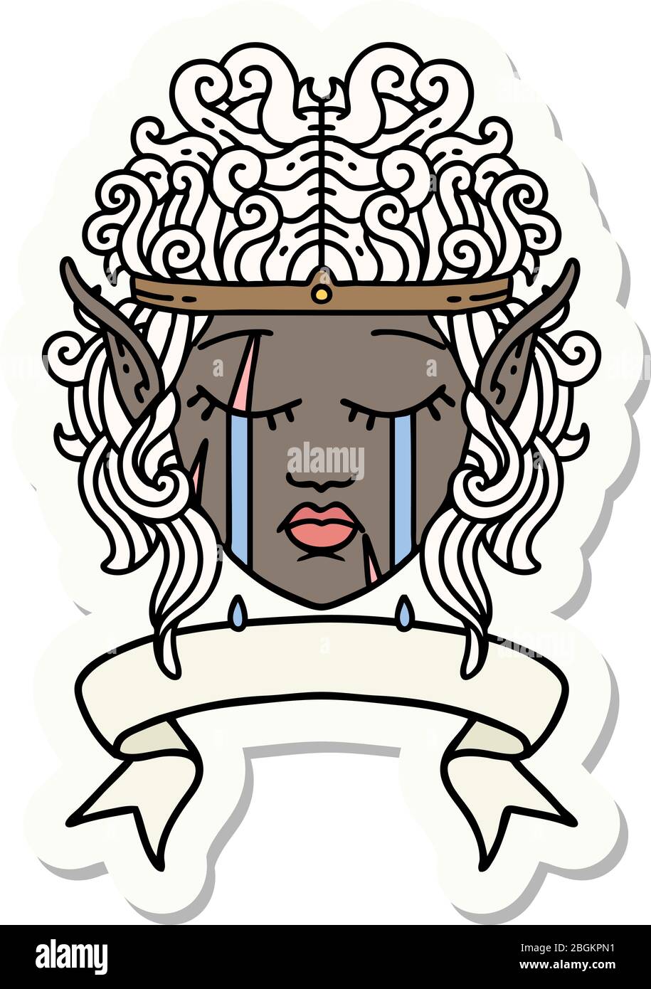 sticker of a crying elf barbarian character face with banner Stock ...