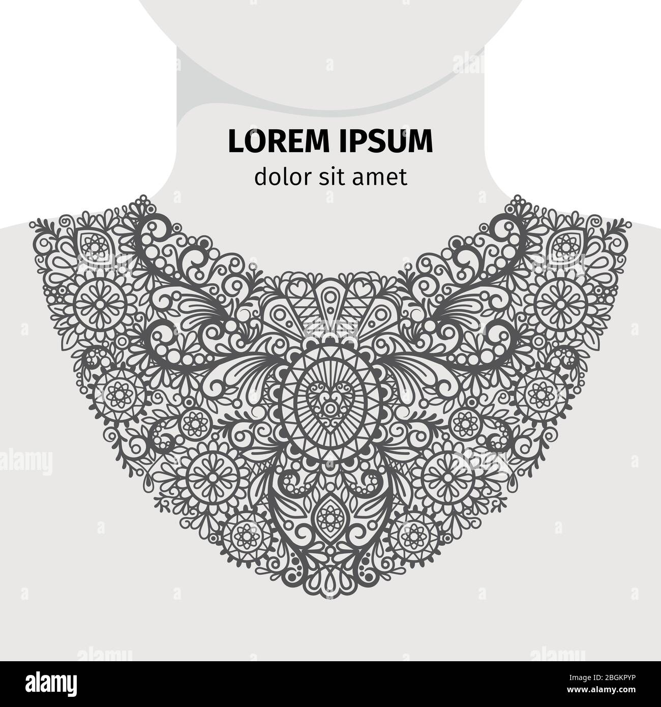 Neck print line design. Floral fashion decorative black neck print with ...