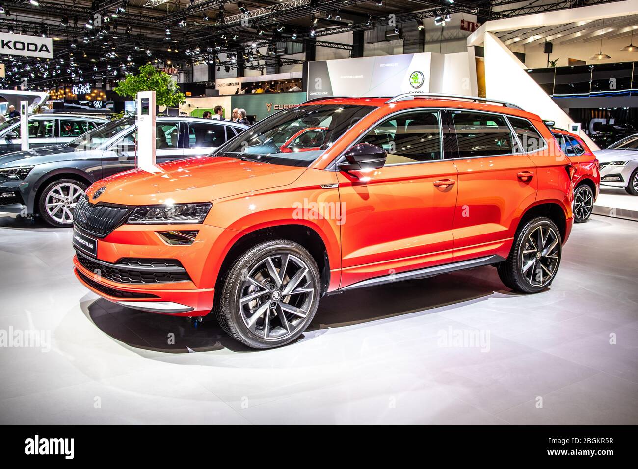Brussels, Belgium, Jan 2020 Skoda KAROQ Sportline, Brussels Motor Show, VW MQB platform, compact ...