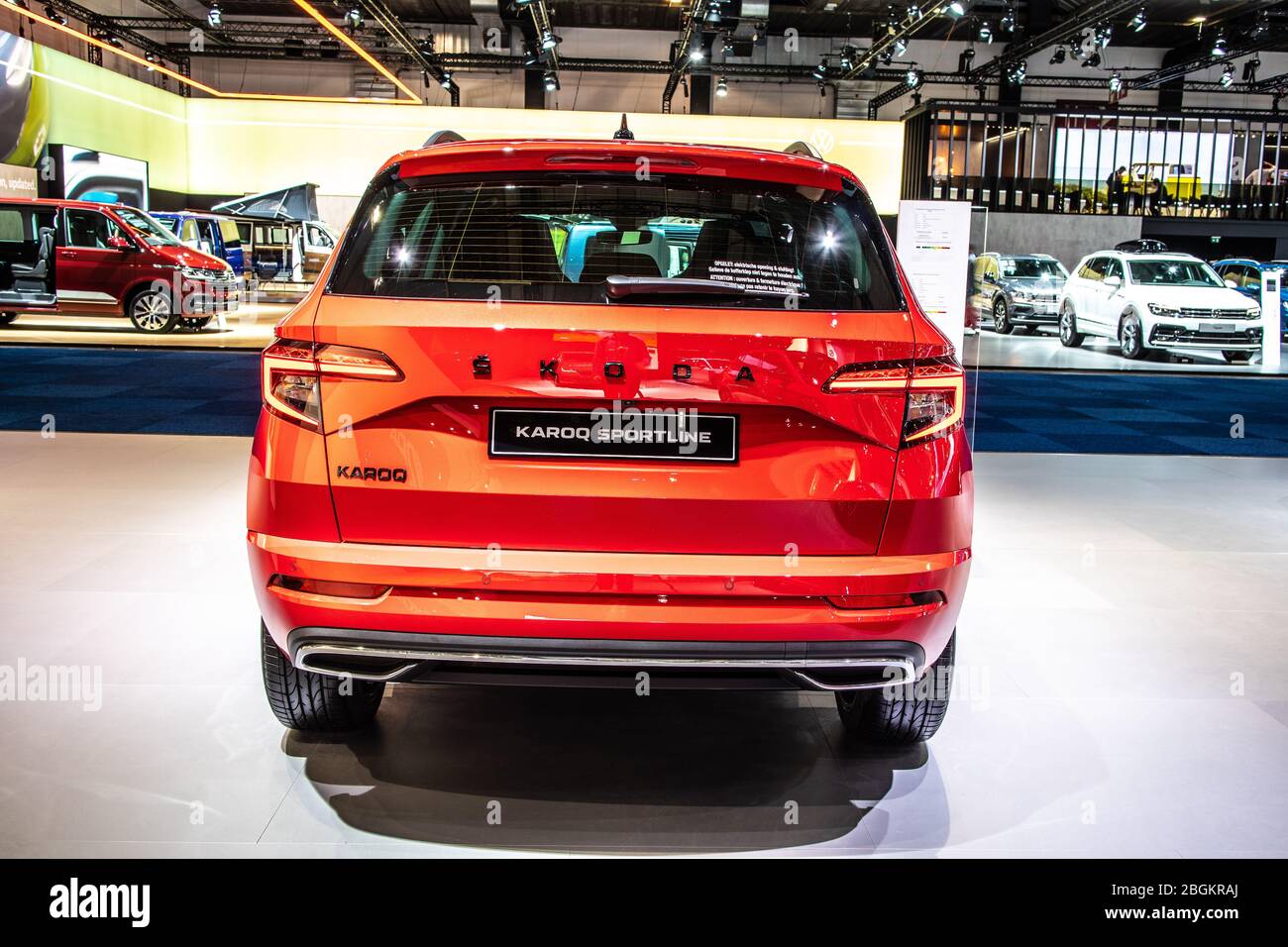 Brussels, Belgium, Jan 2020 Skoda KAROQ Sportline, Brussels Motor Show, VW MQB platform, compact ...