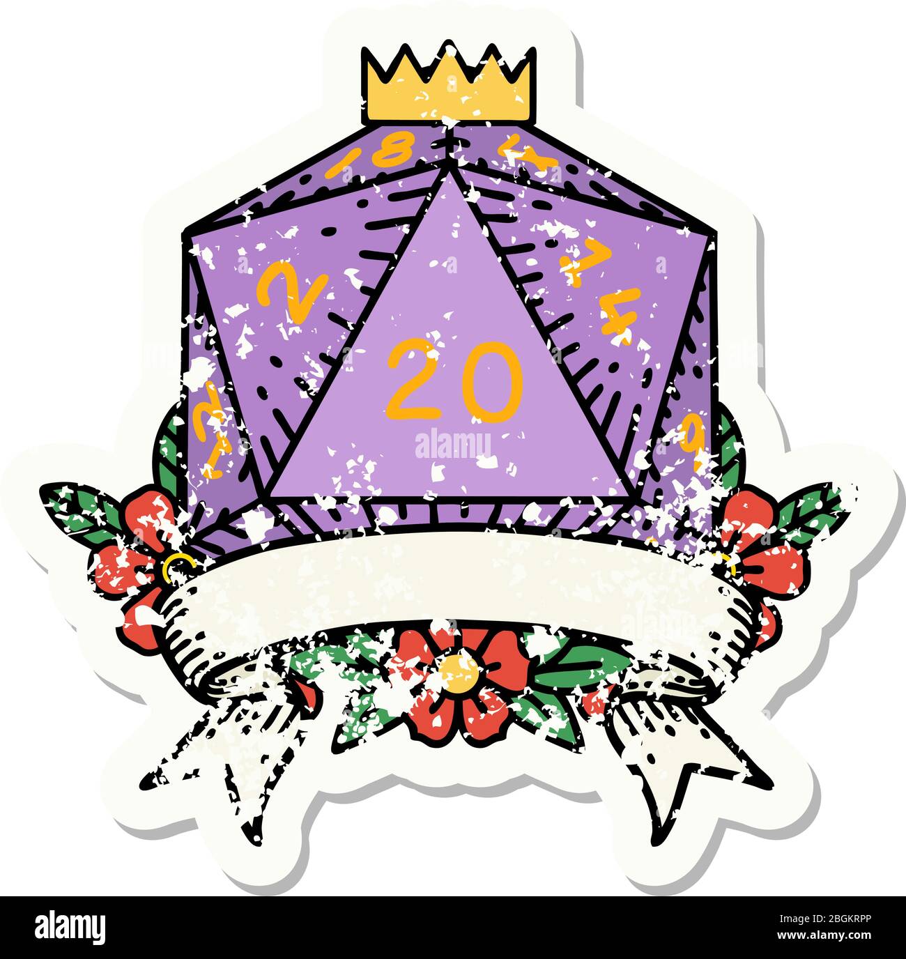 grunge sticker of a natural 20 critical hit D20 dice roll Stock Vector ...