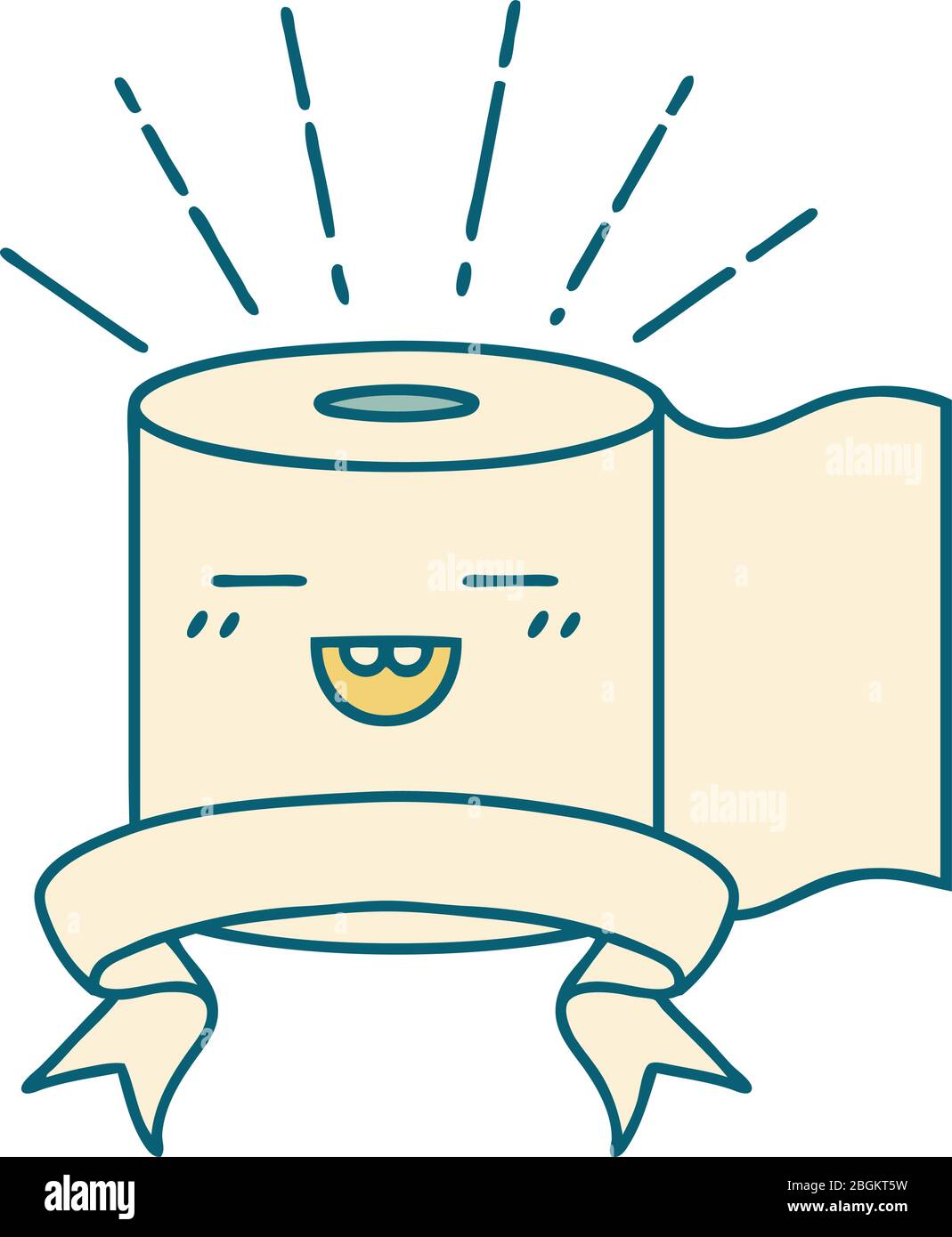 scroll banner with tattoo style toilet paper character Stock Vector ...