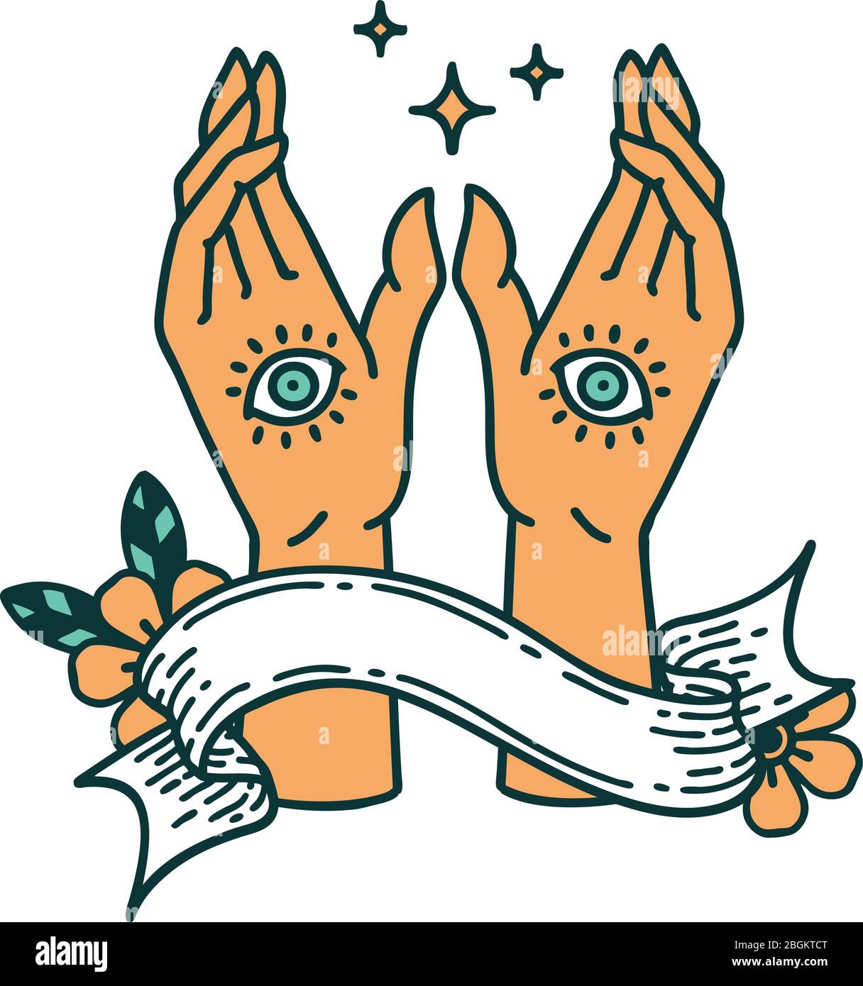 traditional tattoo with banner of mystic hands Stock Vector Image & Art ...