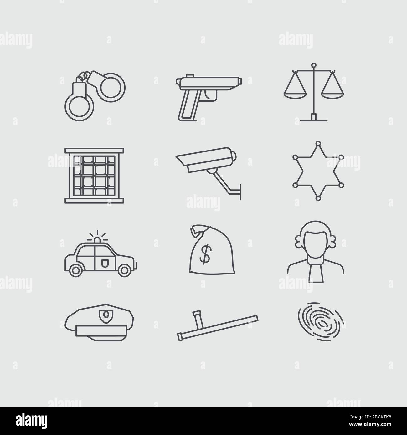 Crime and police line vector icons set. The legal system ,jale, police ...