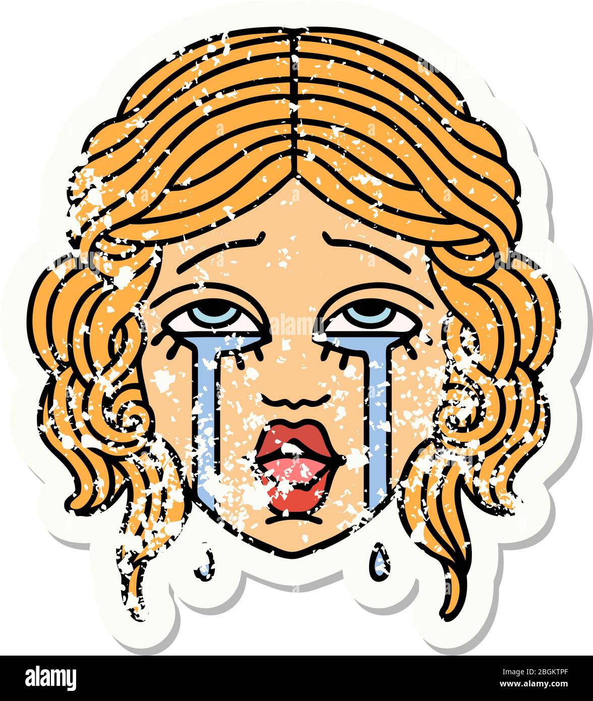 distressed sticker tattoo in traditional style of a very happy crying ...