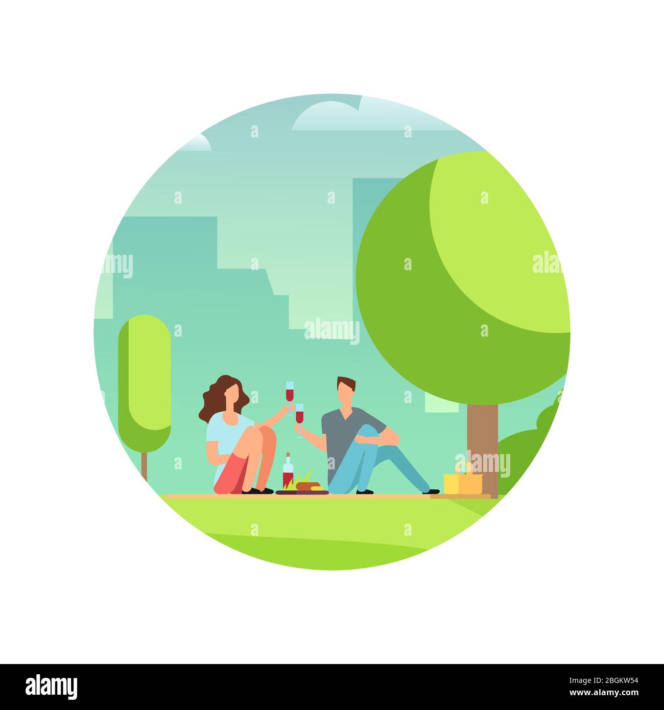 Resting people on picnic. Cartoon vector characters isolated. Couple in ...