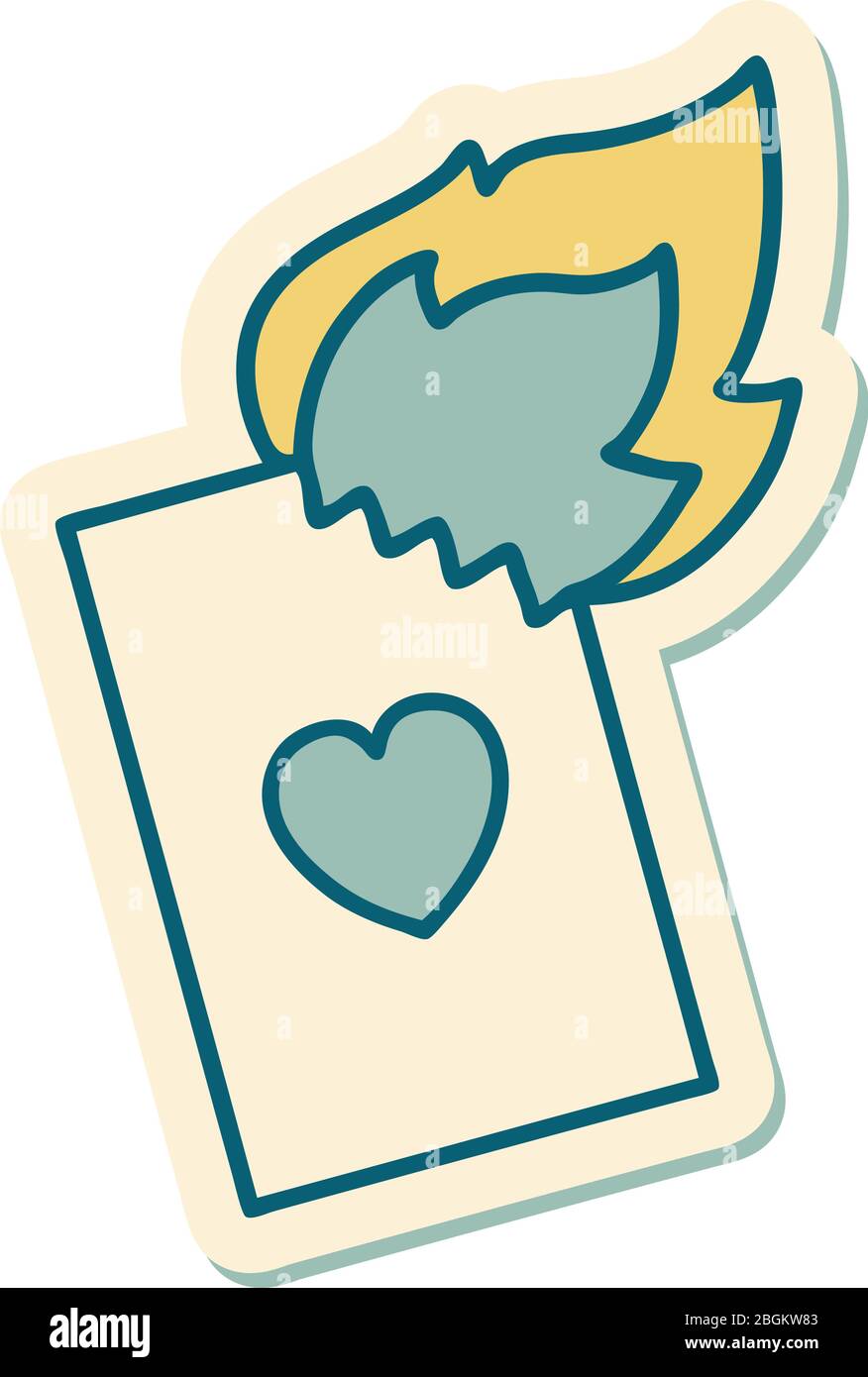 sticker of tattoo in traditional style of a flaming card Stock Vector ...
