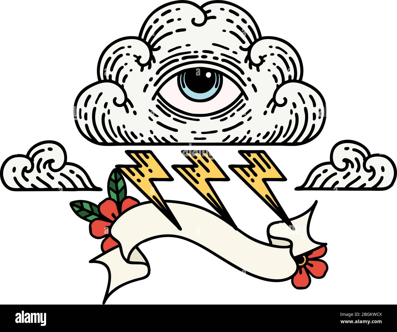 traditional tattoo with banner of an all seeing eye cloud Stock Vector ...