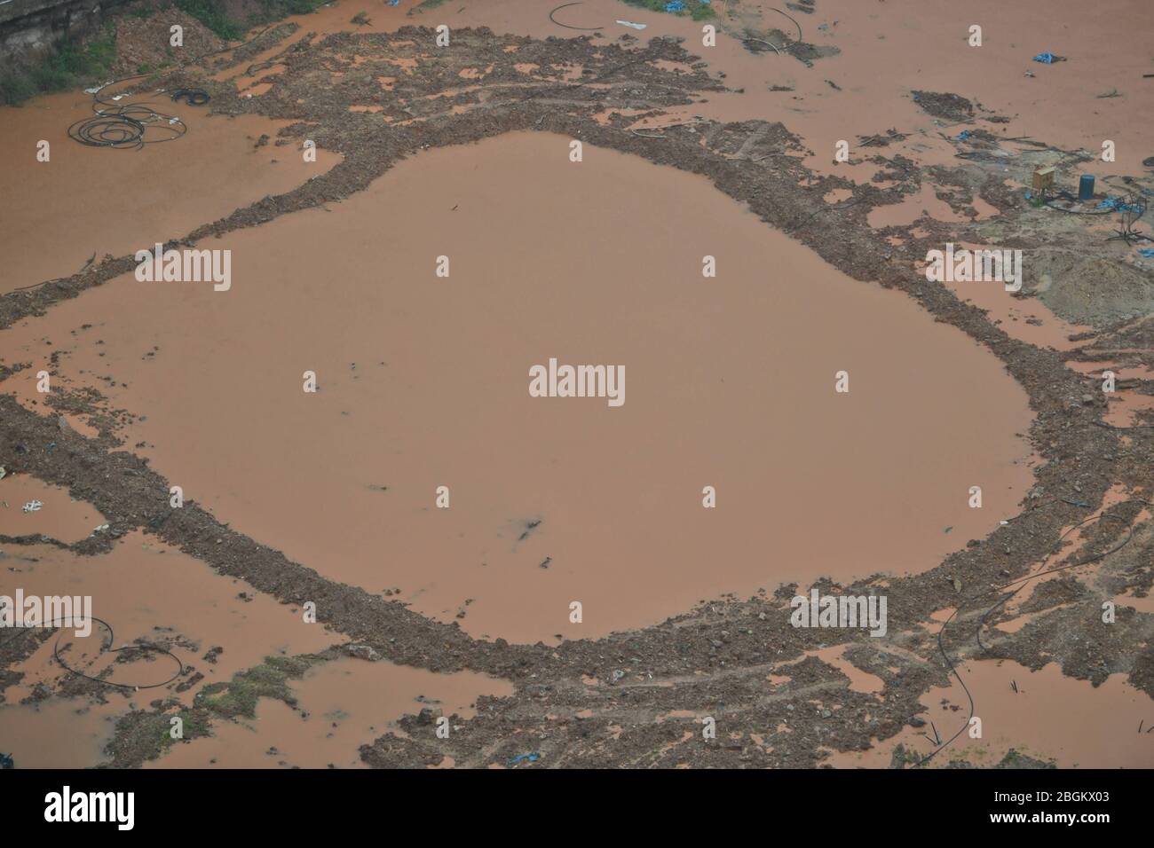 View of a construction site soaked in mud and water in Nanning city ...