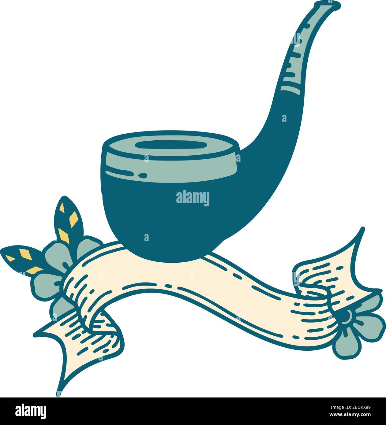 traditional tattoo with banner of a smokers pipe Stock Vector Image ...