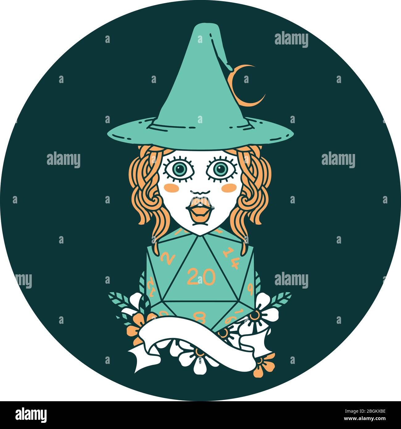 icon of human mage with natural twenty dice roll Stock Vector Image ...