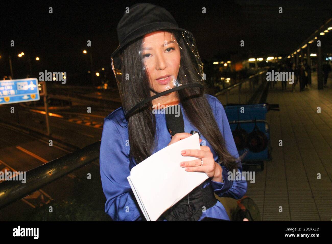 **Hong Kong OUT**Hong Kong actress Joyce Tang receives interview during break at night in Hong ...