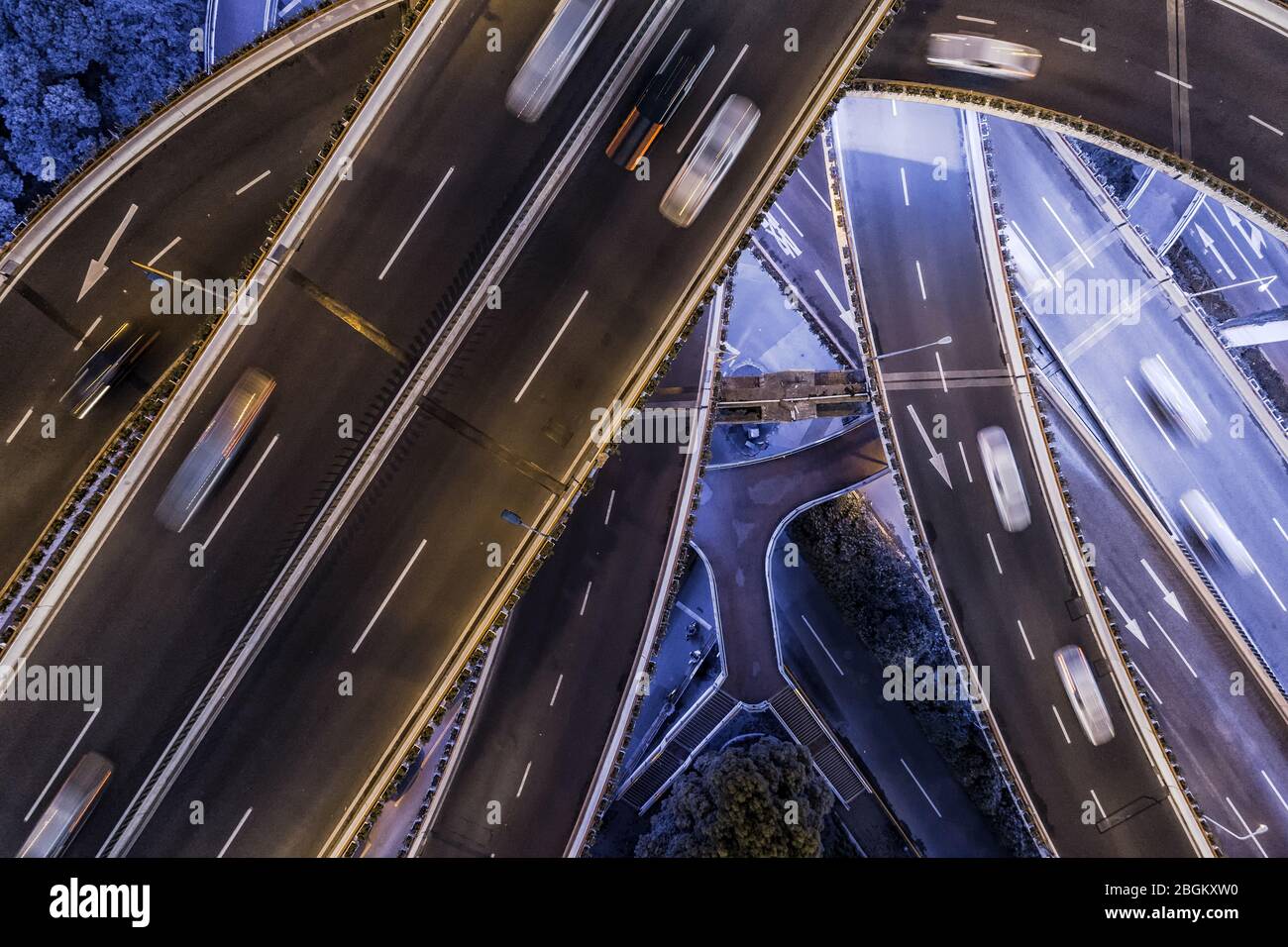 aerial view of highway interchange at night Stock Photo - Alamy