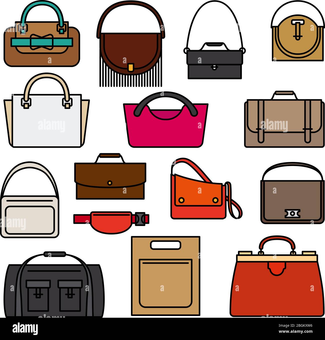 Bag colored icons on white background. Bags, purse and handbags vector ...