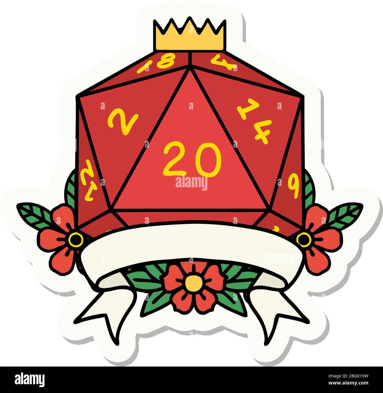 sticker of a natural 20 critical hit D20 dice roll Stock Vector Image ...