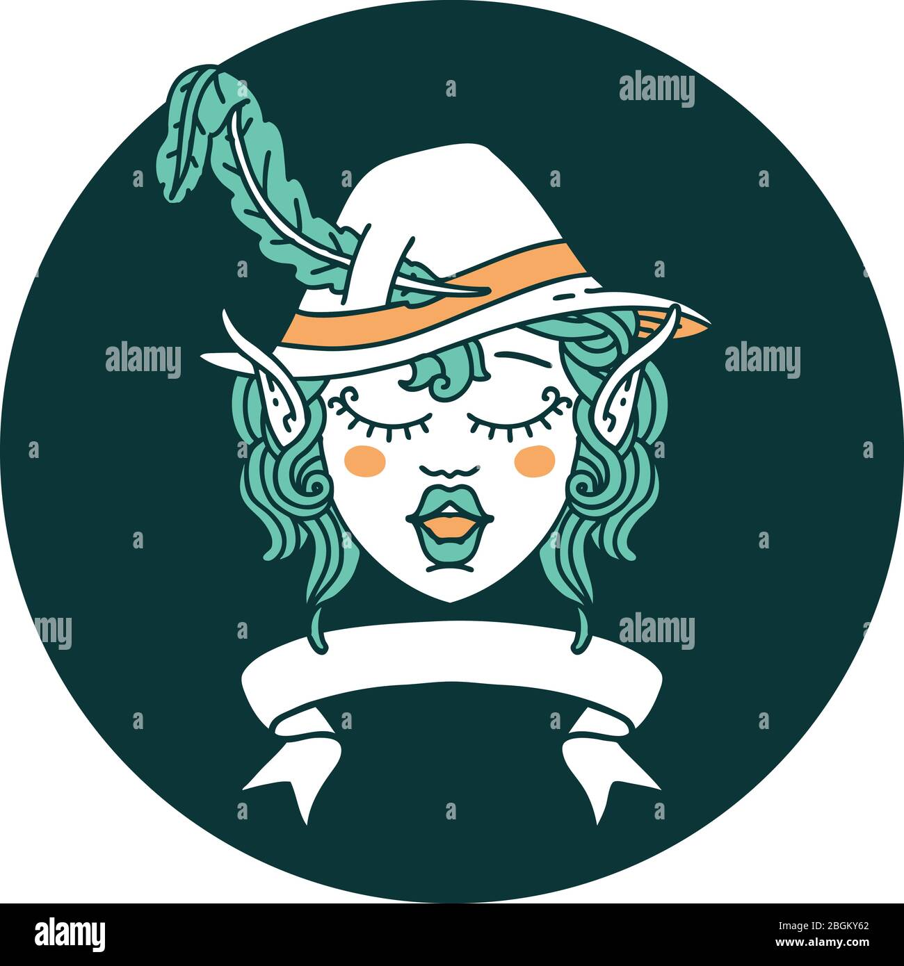 icon of singing elf bard character face with banner Stock Vector Image ...