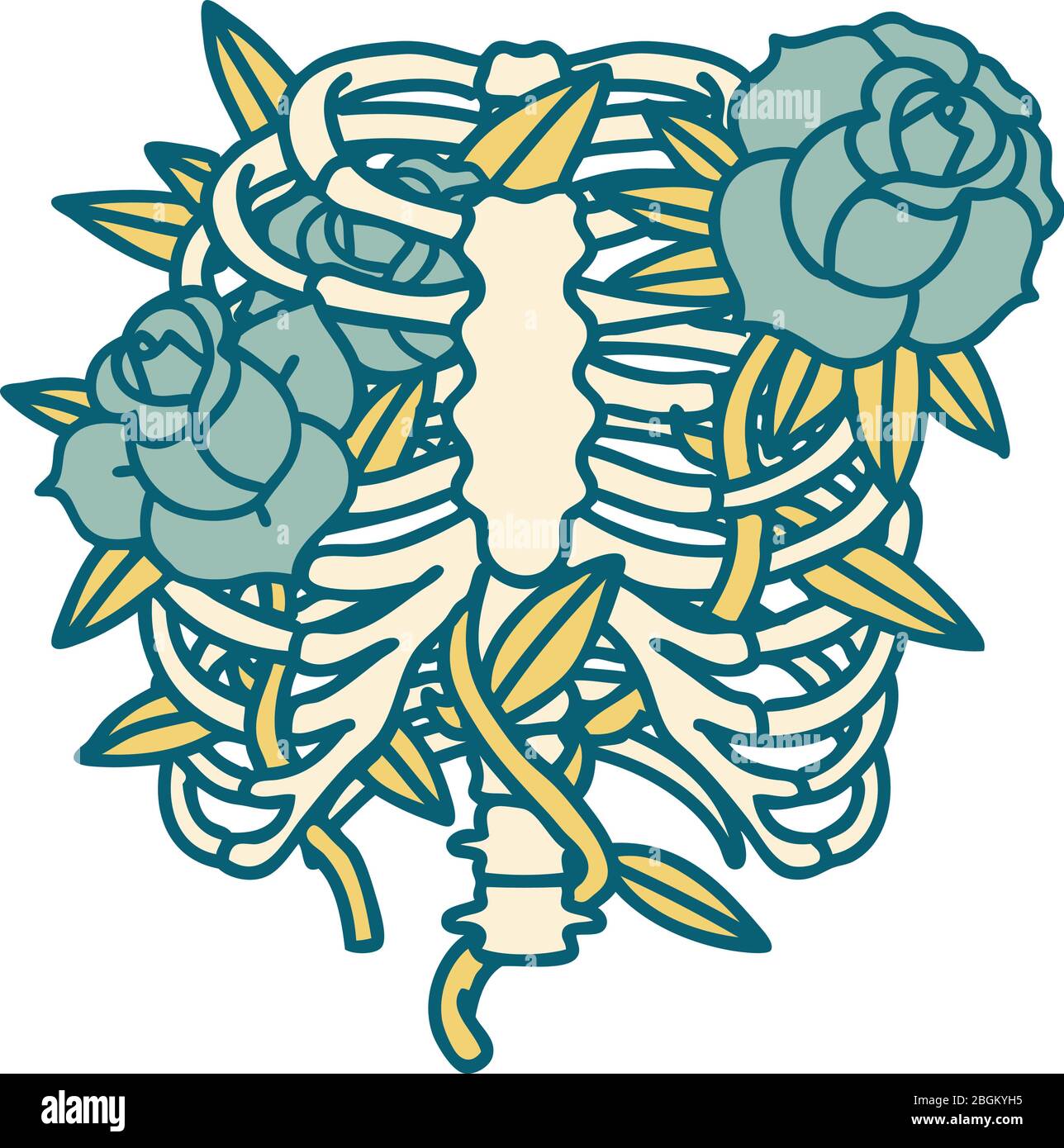 iconic tattoo style image of a rib cage and flowers Stock Vector Image ...