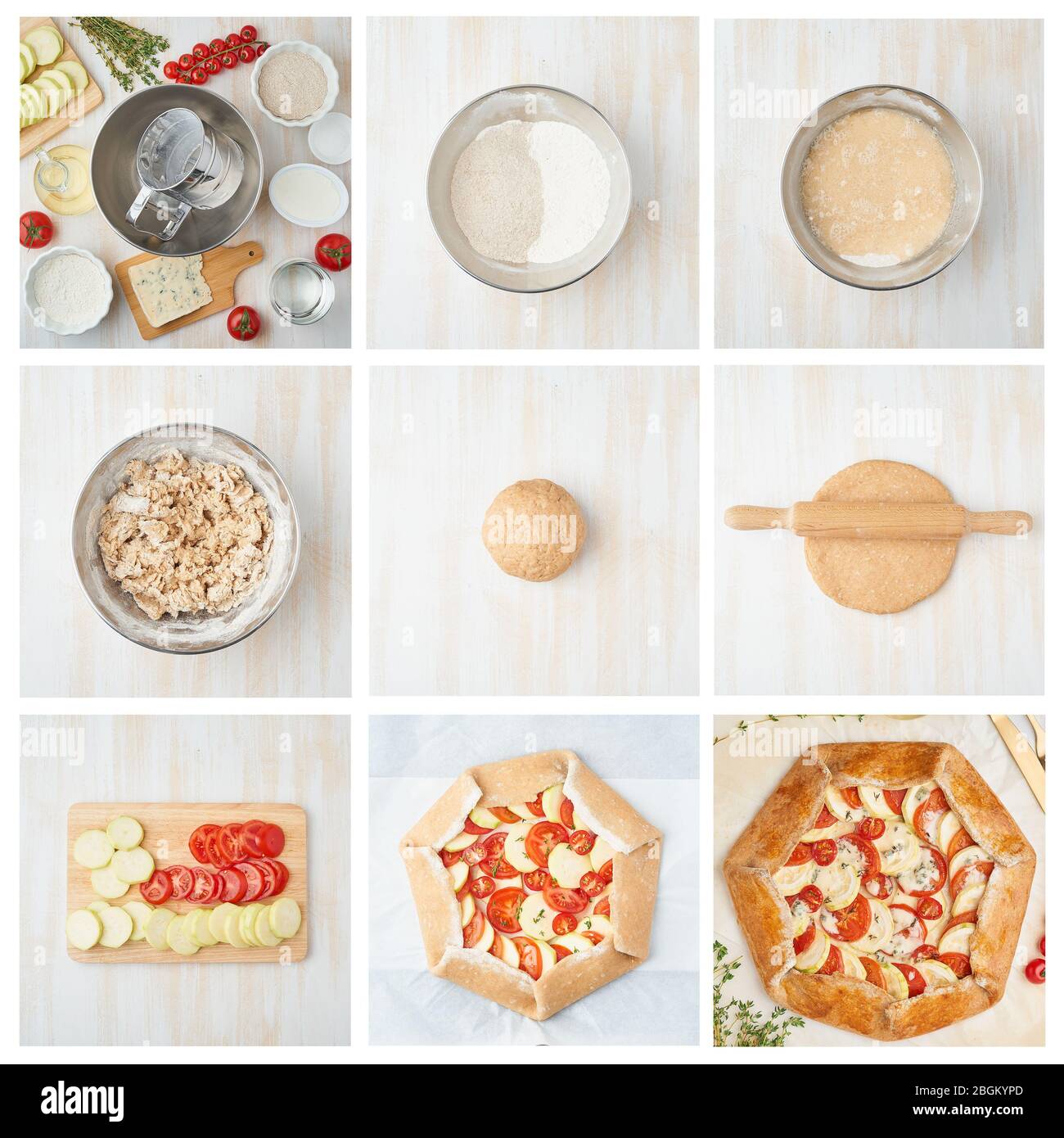 Collage, step by step recipe. Galette with vegetable Stock Photo - Alamy