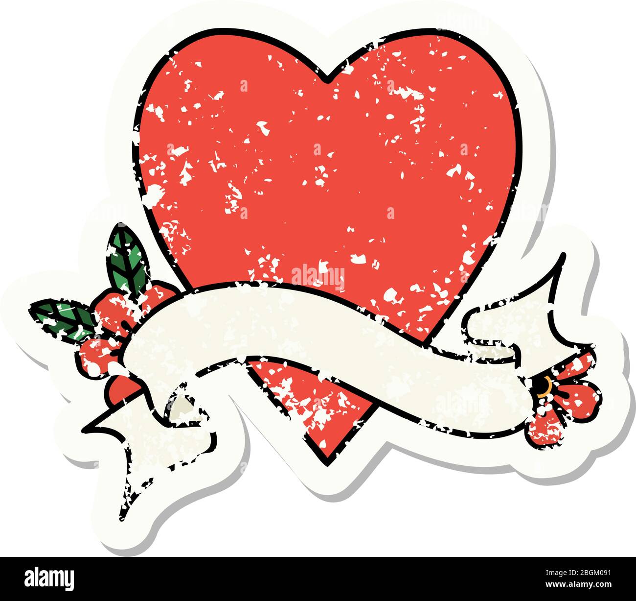 worn old sticker with banner of a heart Stock Vector Image & Art - Alamy
