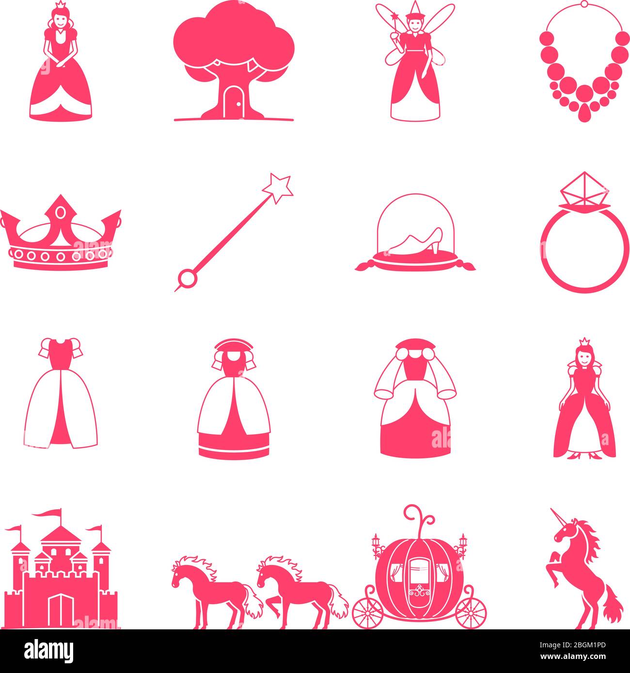 Princess icon set. Princess fairytale items. Vector illustration Stock ...