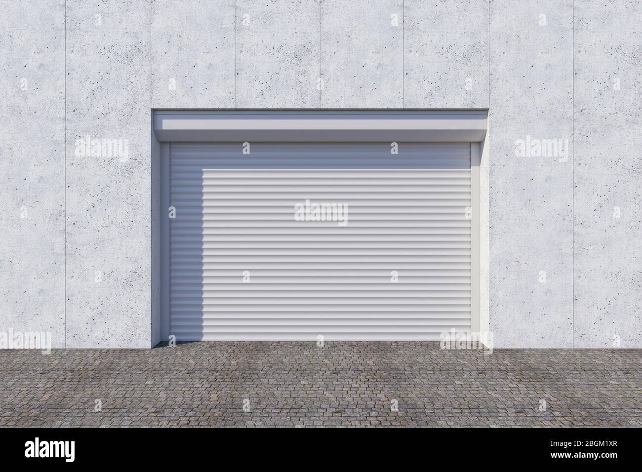 Closed shutter door or roller door on gate building, 3d rendering Stock ...