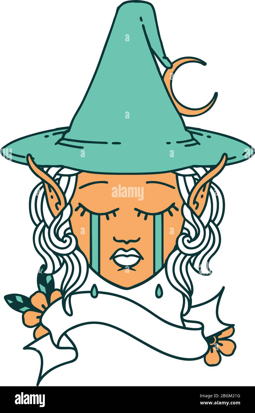 Retro Tattoo Style sad elf mage character face Stock Vector Image & Art ...