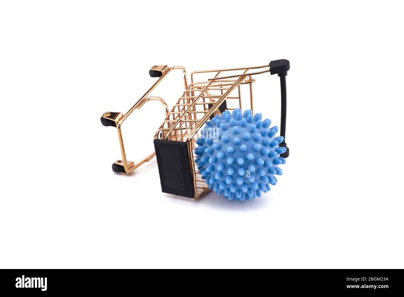 Blue virus molecule and golden shopping cart conceptual of the ...
