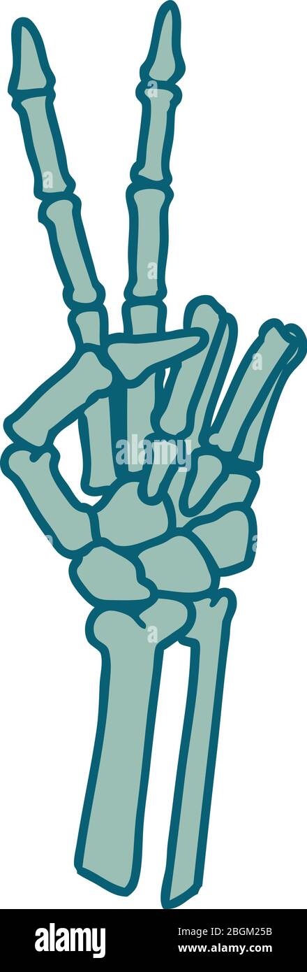 iconic tattoo style image of a skeleton giving a peace sign Stock ...