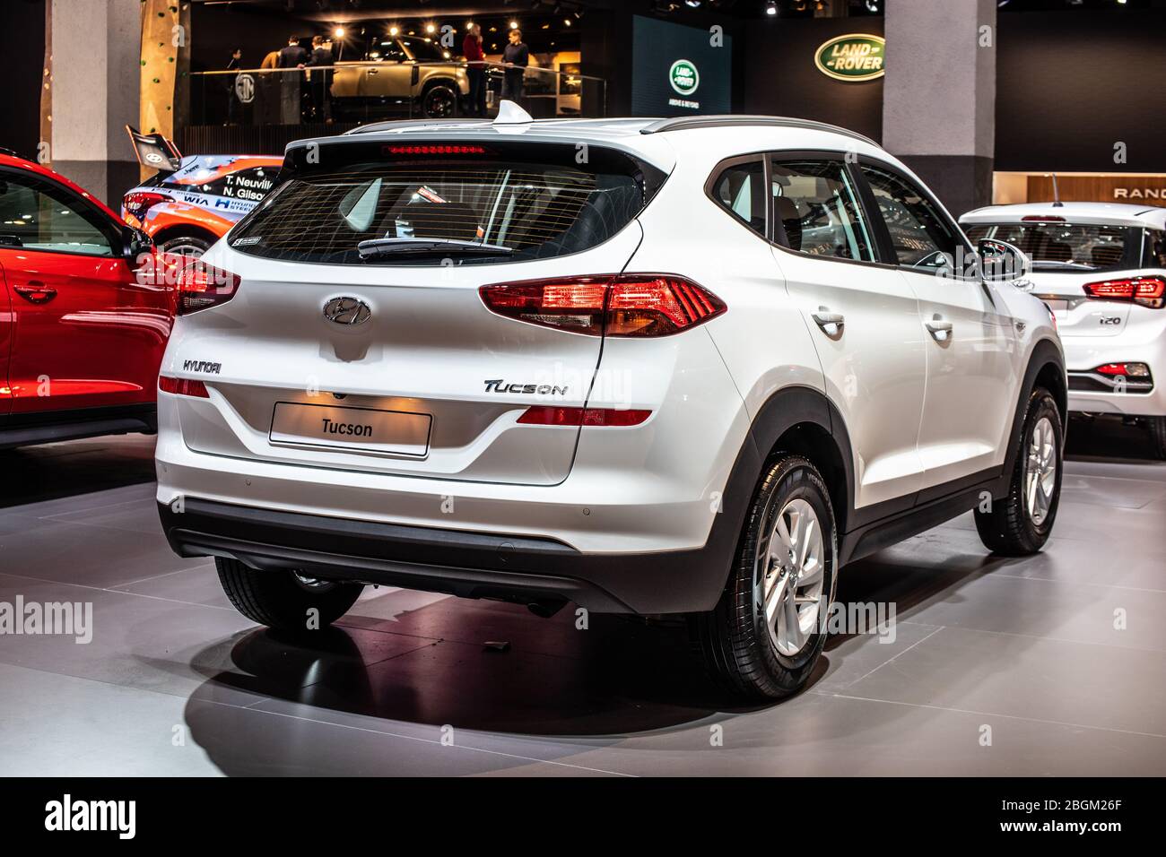 Brussels, Belgium, Jan 2020 white Hyundai Tucson at Brussels Motor Show ...