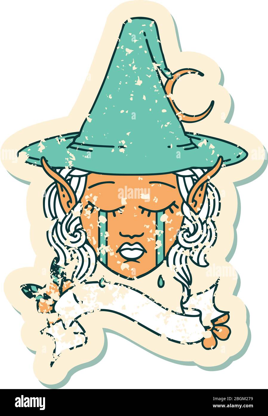 Retro Tattoo Style sad elf mage character face Stock Vector Image & Art ...