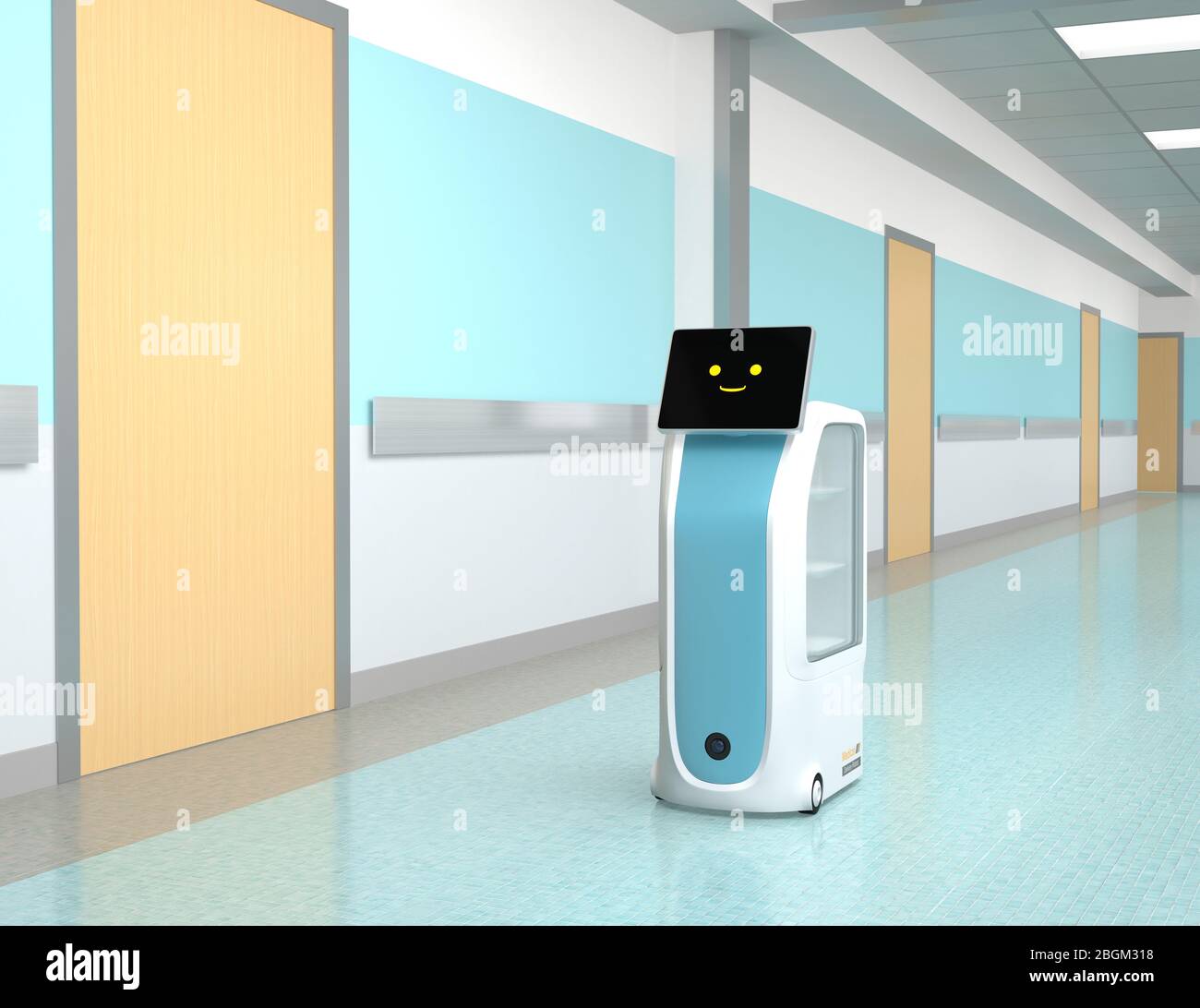 Medical delivery robots moving in hospital. Infection prevention ...