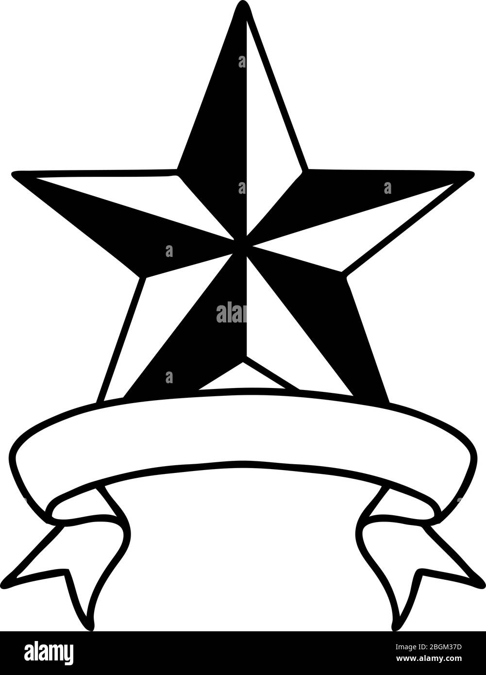traditional black linework tattoo with banner of a star Stock Vector ...