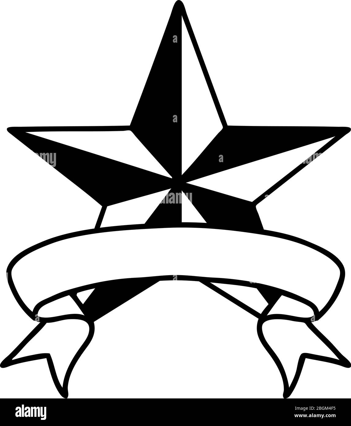 traditional black linework tattoo with banner of a star Stock Vector ...