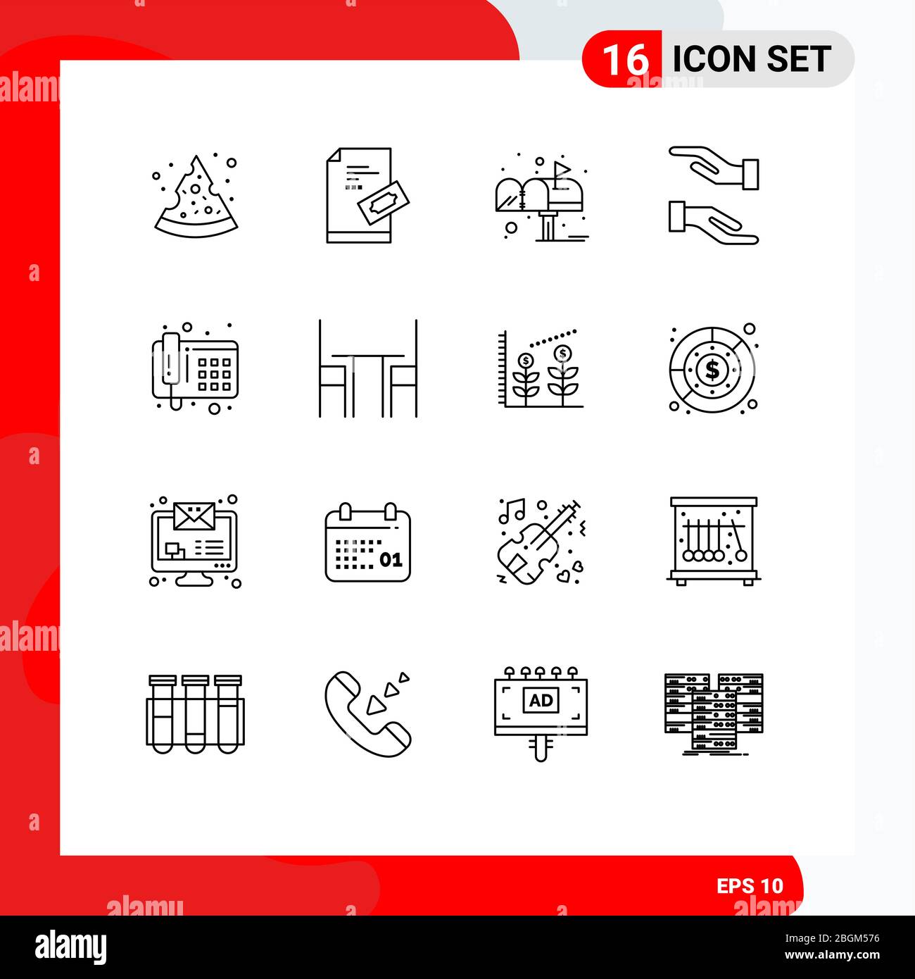 Outline Pack of 16 Universal Symbols of telephone, communication, box ...