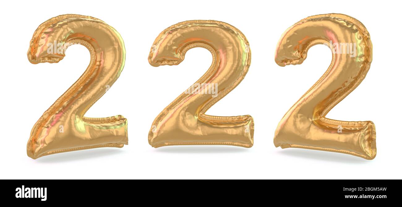 Number 2. Digital sign. Inflatable gold balloon on background. 3D ...