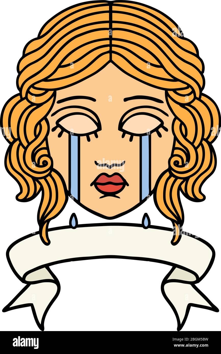 traditional tattoo with banner of female face crying Stock Vector Image ...
