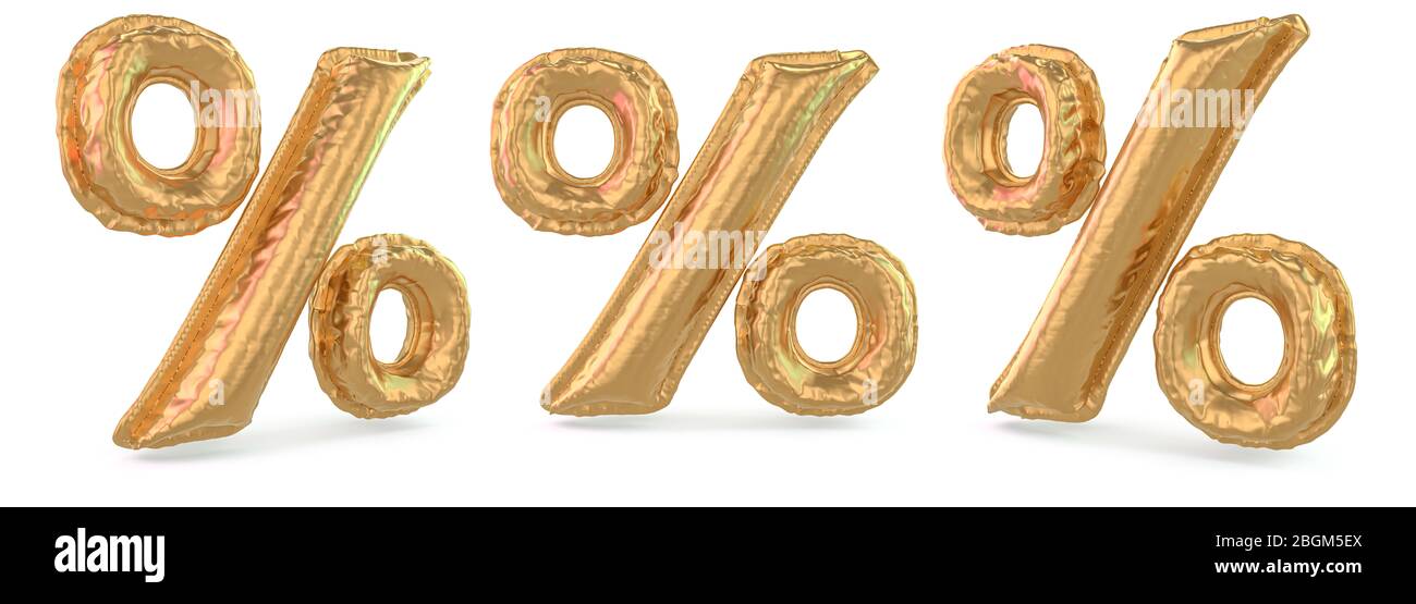 Percent symbol. Digital sign. Inflatable gold balloon on background. 3D ...