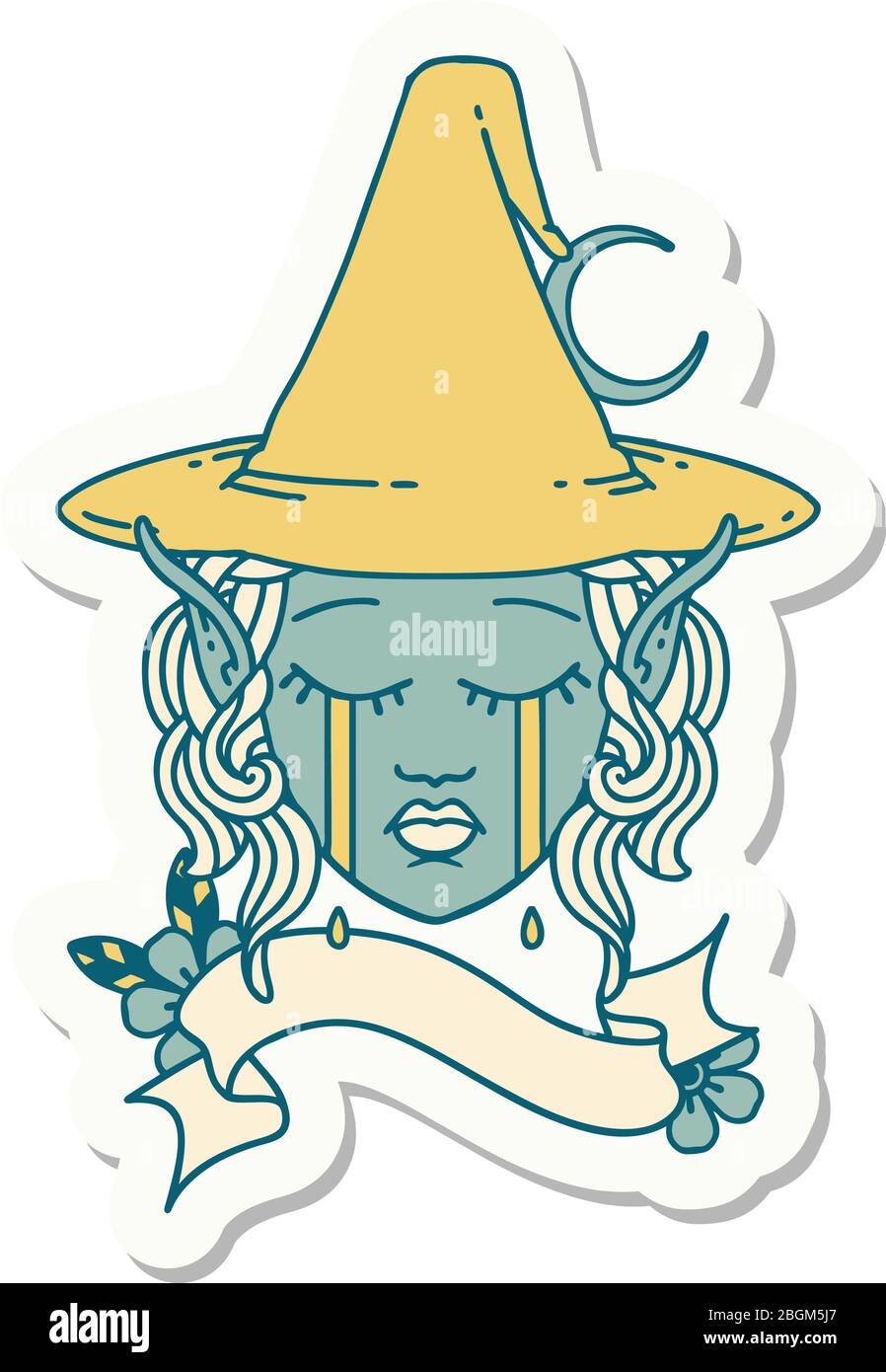 sticker of a sad elf mage character face Stock Vector Image & Art - Alamy