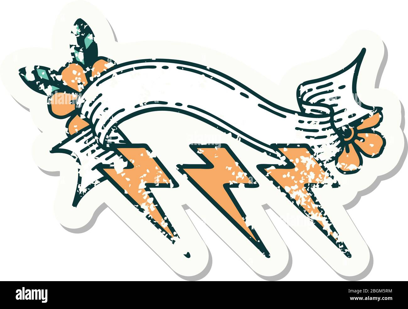 worn old sticker with banner of lighting bolts Stock Vector Image & Art ...
